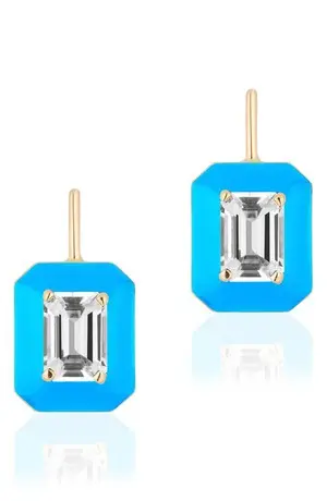 Goshwara Queen Emerald Cut Lever-back Earrings - Turquoise
