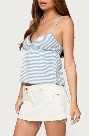 EDIKTED Orietta Stripe Babydoll Camisole - Light-blue