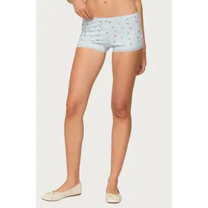 EDIKTED Aurea Floral Lace Micro Shorts - Light-blue