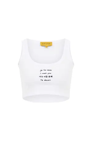 JE TE VEUX Embroidered Crop Top - White