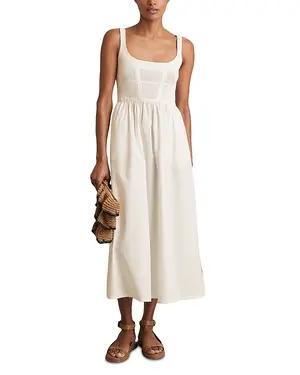 REISS Kori Knit Cotton Mix Midi Dress - Ivory