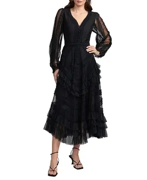 Mac Duggal Mesh Midi Dress - Black
