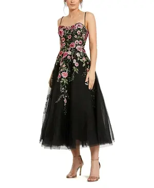 Mac Duggal Slim Strap Embroidered Dress - Black Multi