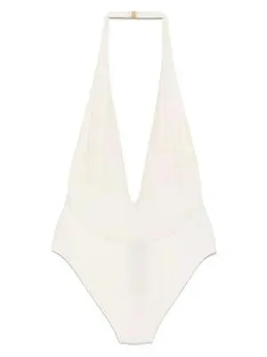 TOM FORD Plunging Halter One-piece Swimsuit - Neutrals