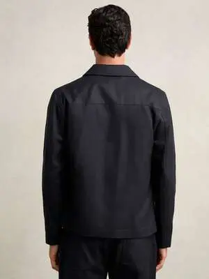 REISS Lyocell-cotton Twill Zip-through Jacket - Navy