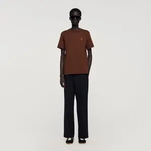 Sandro Leather Logo T-shirt - Ginger Bread
