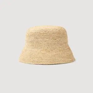 Sandro Raffia Crochet Bucket Hat - Natural