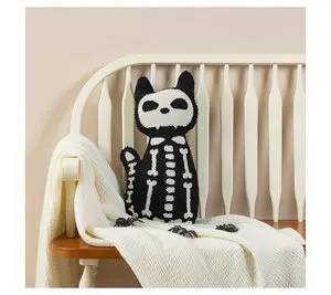 GLITZHOME 17h Halloween Spooky Skeleton Cat Hooked Pillow - One-color