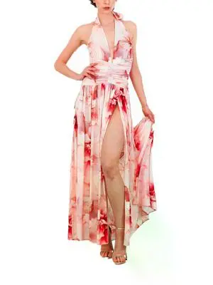 BABYLONE PARIS Halterneck Floral-print Maxi Dress