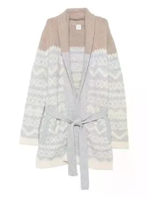 Eleventy Patterned Jacquard Belted Cardigan