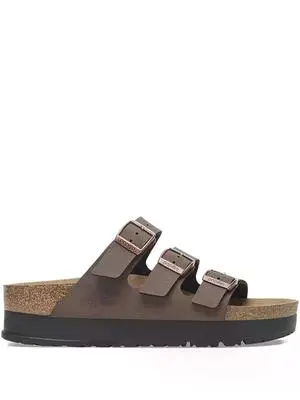 BIRKENSTOCK Florida Triple-buckle Platform Slides - Brown