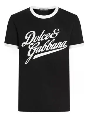 Dolce & Gabbana Cotton T-shirt With Flocked Print - Black