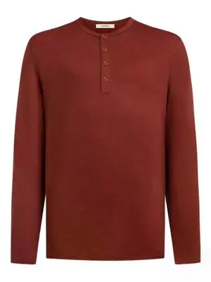 12 STOREEZ Long-sleeve Henley T-shirt - Red