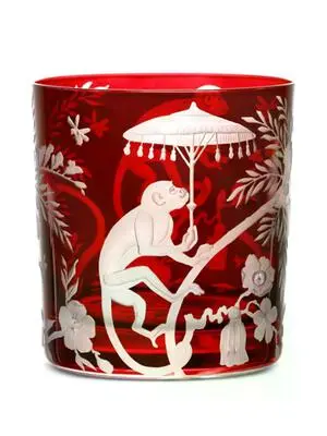 ARTEL Chinoiserie Monkey Etched Glass Tumbler - Red