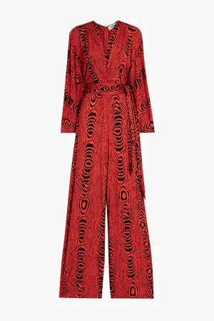 Diane Von Furstenberg Aurelia Zebra-print Wide-leg Jumpsuit - Tomato Red