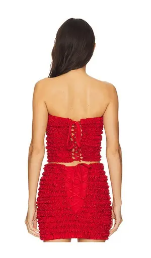 AMOR MIA Ruffled Lace-up Top - Red