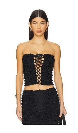 AMOR MIA Ruffled Corset Top - Black