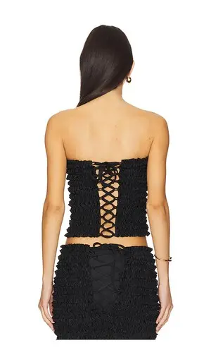 AMOR MIA Ruffled Corset Top - Black