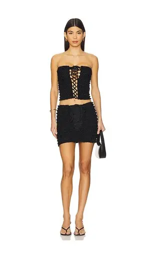AMOR MIA Ruffled Corset Top - Black