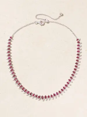 KAMYEN 18-karat White Gold, Ruby, And Enamel Choker - Red