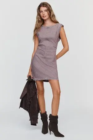 PILCRO Kendal Denim Muscle-sleeve Mini Dress