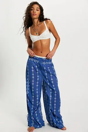 Free People Printed Wide-leg Pants - Navy Combo