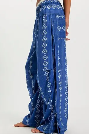 Free People Printed Wide-leg Pants - Navy Combo