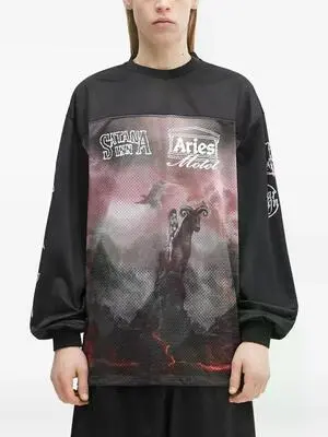 Aries Mesh-panel Graphic Long-sleeve T-shirt