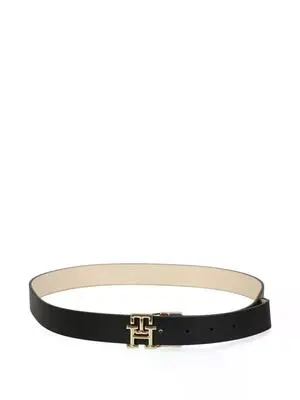 Tommy Hilfiger Monogram Buckle Leather Belt - Black