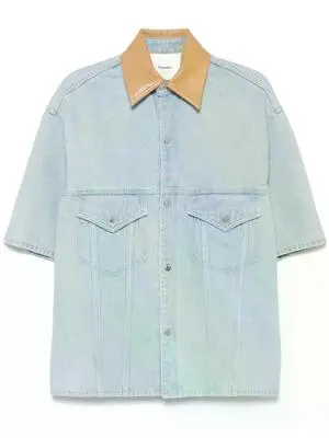 Nanushka Leather-collar Denim Shirt - Blue