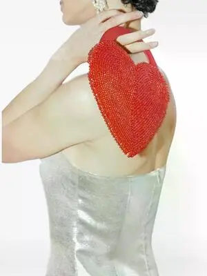 VANINA Reine De Coeur Beaded Heart Clutch Bag - Red