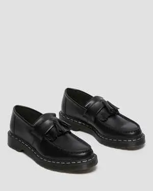 Dr. Martens Adrian White Stitch Smooth Leather Loafers - Black