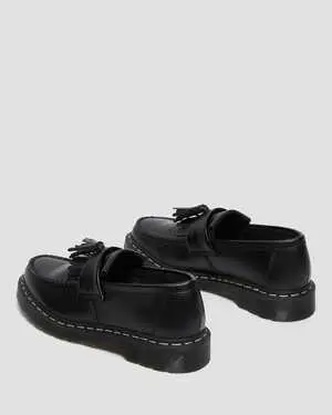 Dr. Martens Adrian White Stitch Smooth Leather Loafers - Black