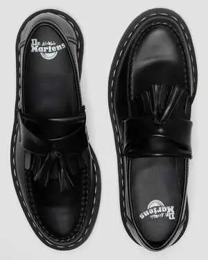 Dr. Martens Adrian White Stitch Smooth Leather Loafers - Black