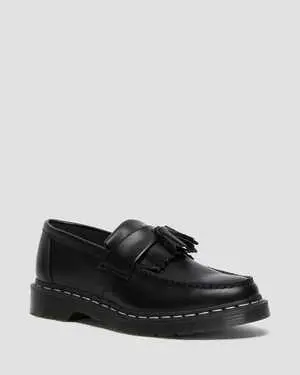 Dr. Martens Adrian White Stitch Smooth Leather Loafers - Black
