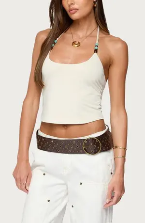 EDIKTED Radley Beaded Halter Crop Top - Cream