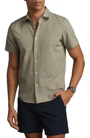 RHONE Brezza Performance Short Sleeve Button-up Shirt - Green Sage