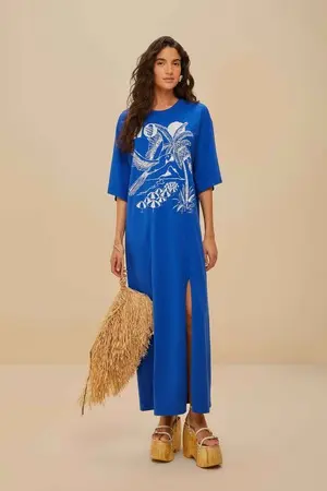 Farm Rio Rio Organic Cotton Maxi Dress - Blue