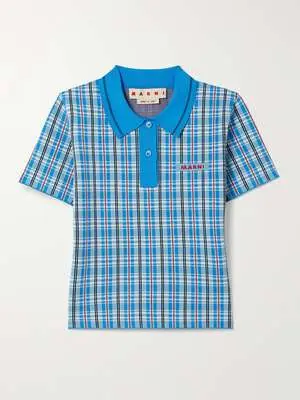 Marni Checked Jacquard-knit Polo Top - Bright Blue