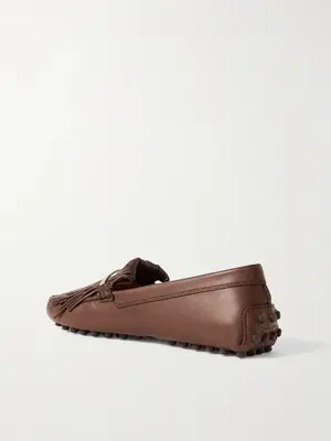 TOD'S Gommino Fringed Leather Loafers - Brown