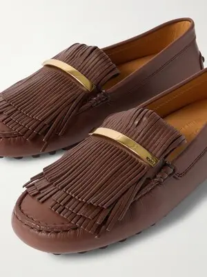 TOD'S Gommino Fringed Leather Loafers - Brown