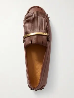 TOD'S Gommino Fringed Leather Loafers - Brown