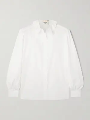 Saint Laurent Lace-trimmed Cotton-poplin Shirt - White