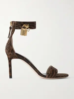 TOM FORD Padlock Embellished Leopard-print Suede Sandals