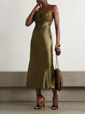 Saint Laurent Lace-trimmed Silk-satin Midi Dress