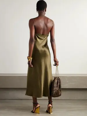 Saint Laurent Lace-trimmed Silk-satin Midi Dress