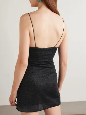 Oseree Lumière Cutout Embroidered Metallic Stretch-knit Mini Dress - Black