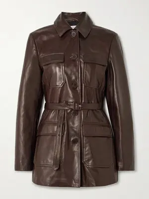 Nour Hammour Ramona Paneled Leather Jacket With Belt