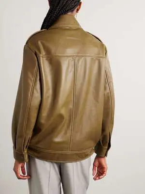 Nour Hammour Drey Textured-leather Jacket - Army Green