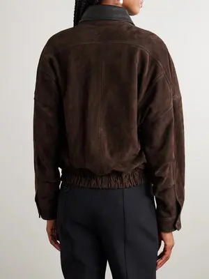 Nour Hammour Dalma Leather-trimmed Suede Bomber Jacket